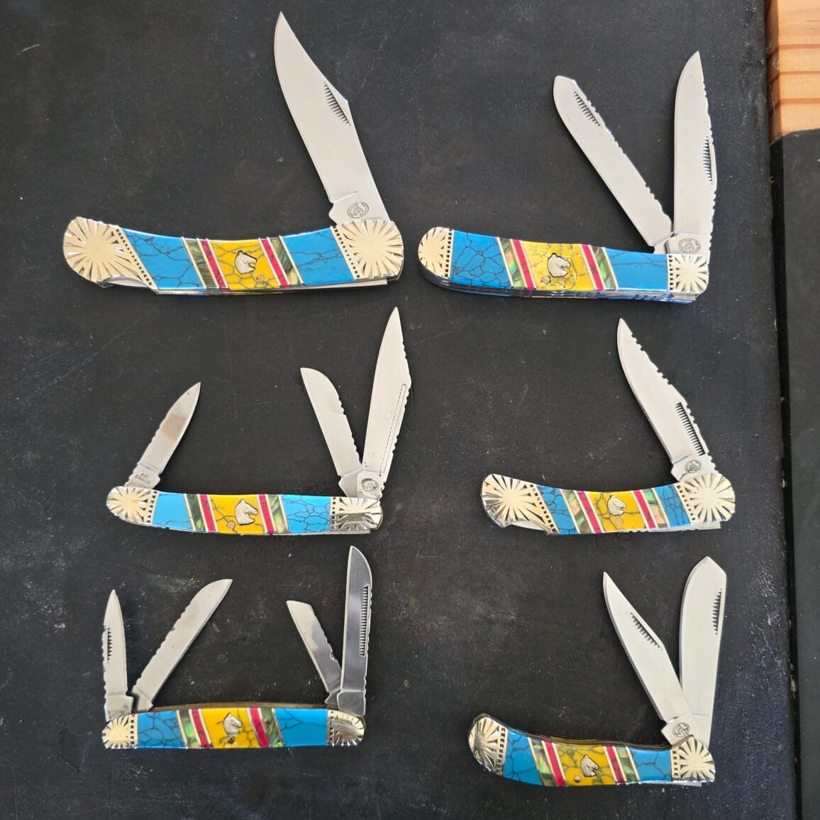 Frost Cutlery Silver Horse Turquoise Set of 6 Slip Joint Knives For ...