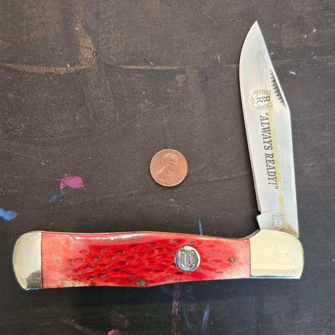 Rough Rider Jumbo folding Knife in Red Jigged Bone For Sale - TSA Knives