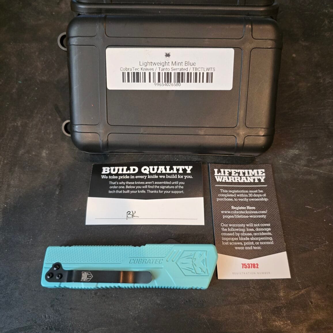 CobraTec Knives Lightweight Mint Blue OTF Serrated Tanto For Sale