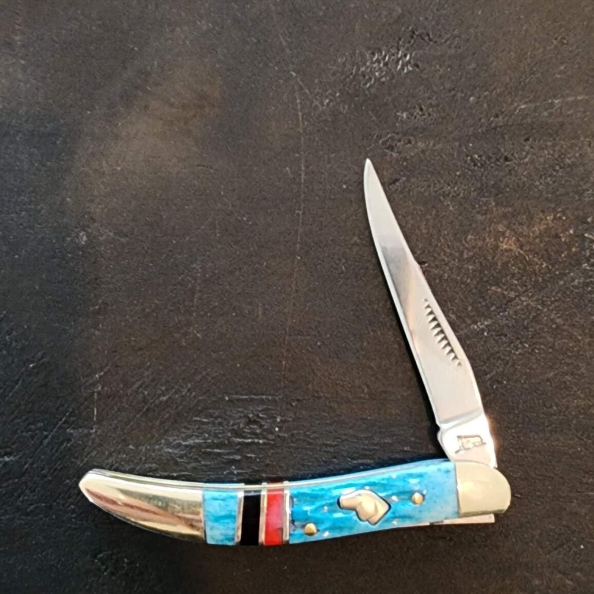 Frost Cutlery Tiny Toothpick Blue Jigged Bone With Dog Head Inlay For ...