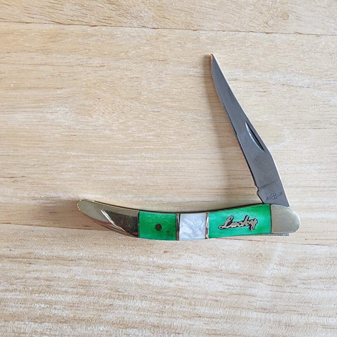 Frost Cutlery Tiny Toothpick MOP and Green Bone Lucky For Sale - TSA Knives