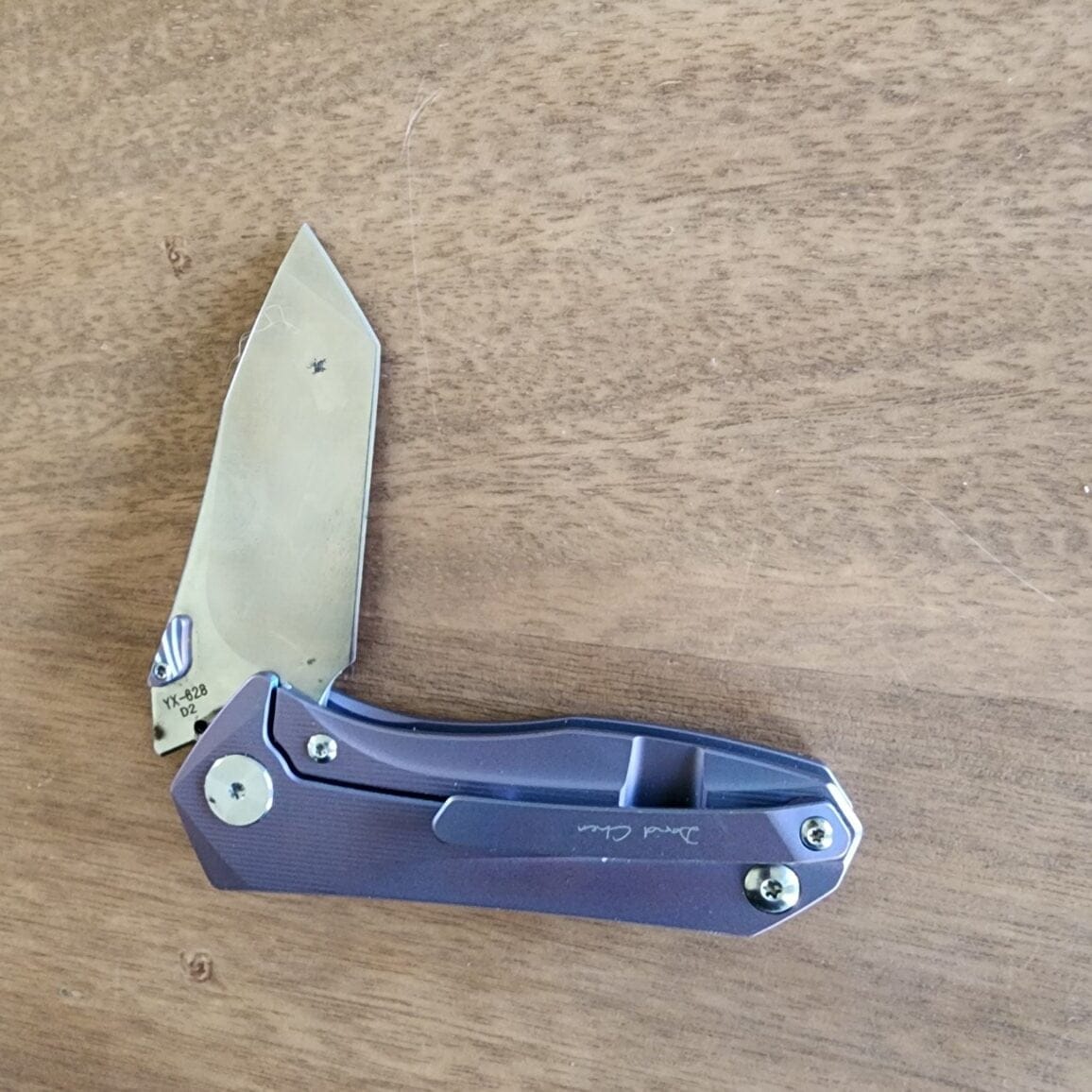 Yon Xanadu Purple Titanium Frame Lock, YX-628 D2 Satin Blade USED For Sale