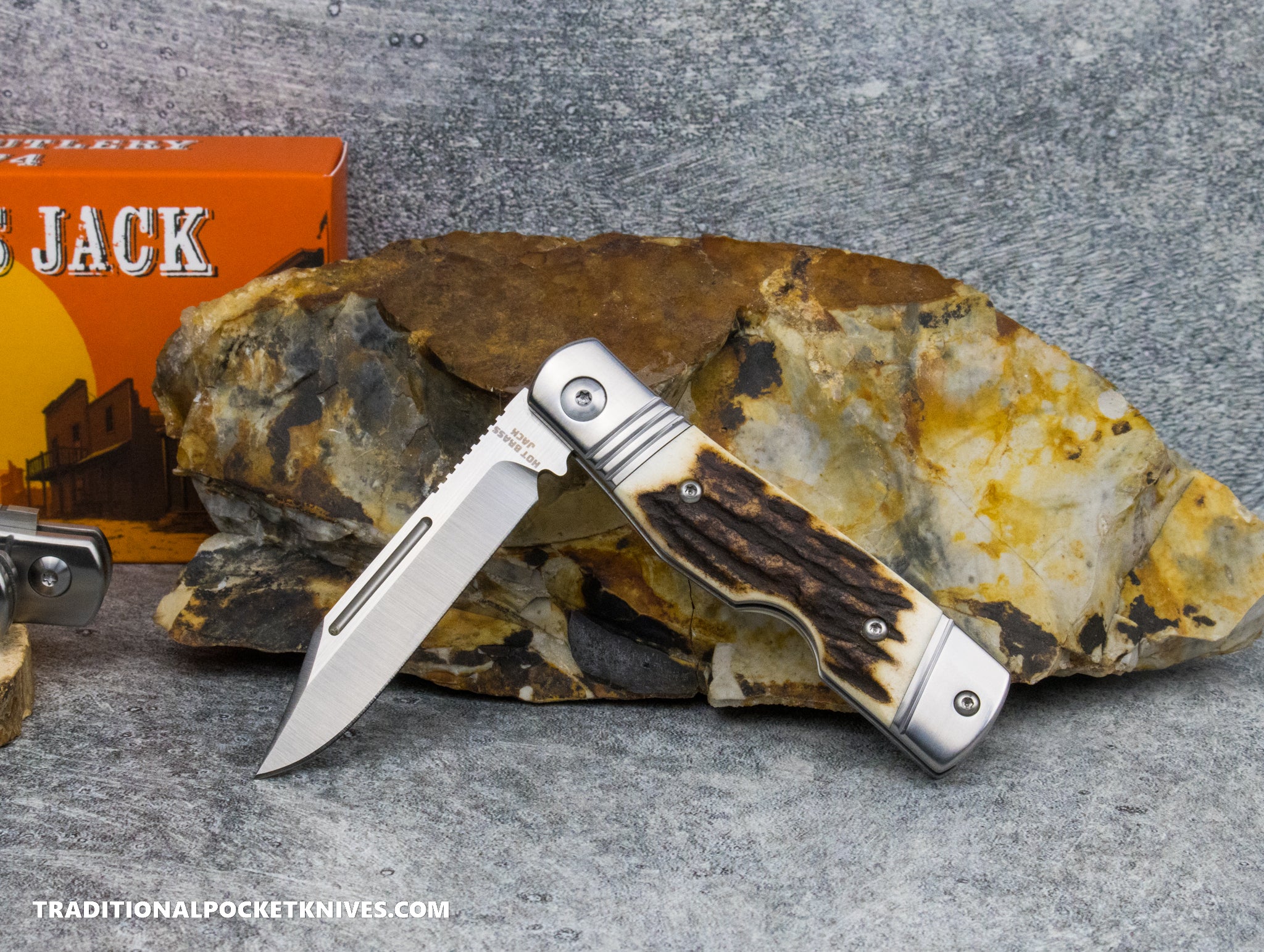 C. Risner Hot Brass Jack: Stag - Clip Point 154CM For Sale - TSA Knives