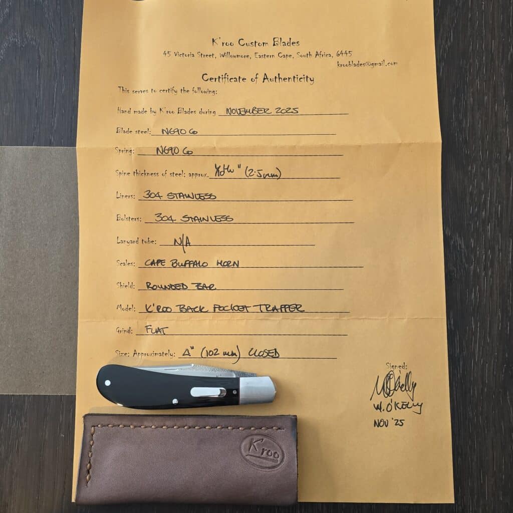 K'Roo Custom Back Pocket Trapper in Cape Buffalo Horn and N690 with ...