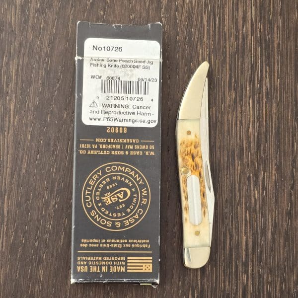 Case XX USA No. 10726 Amber Bone Peach Seed Jig Fishing Knife Medium ...