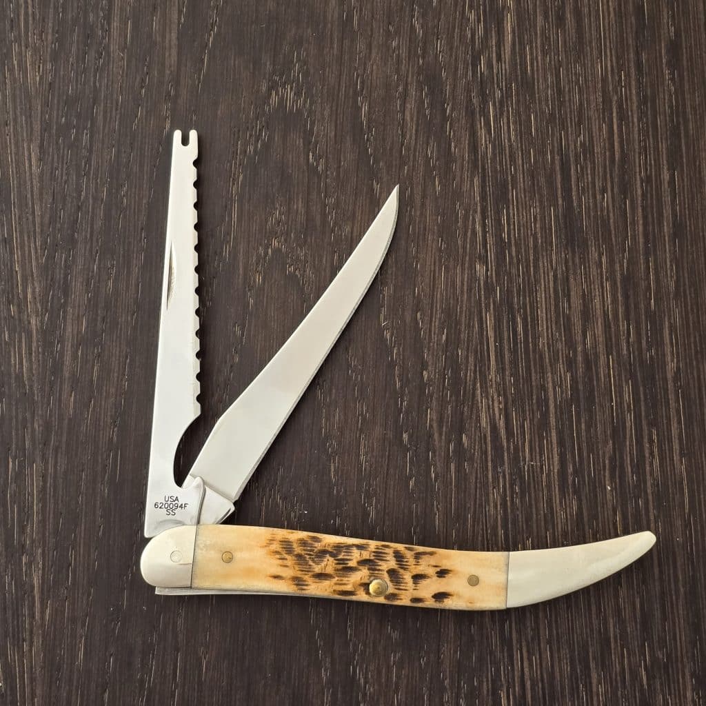 Case XX USA No. 10726 Amber Bone Peach Seed Jig Fishing Knife Medium ...